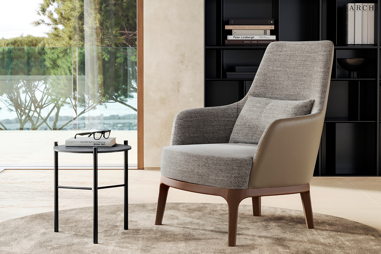 Sillón de diseño acolchado Max Lounge con base de madera | Eforma